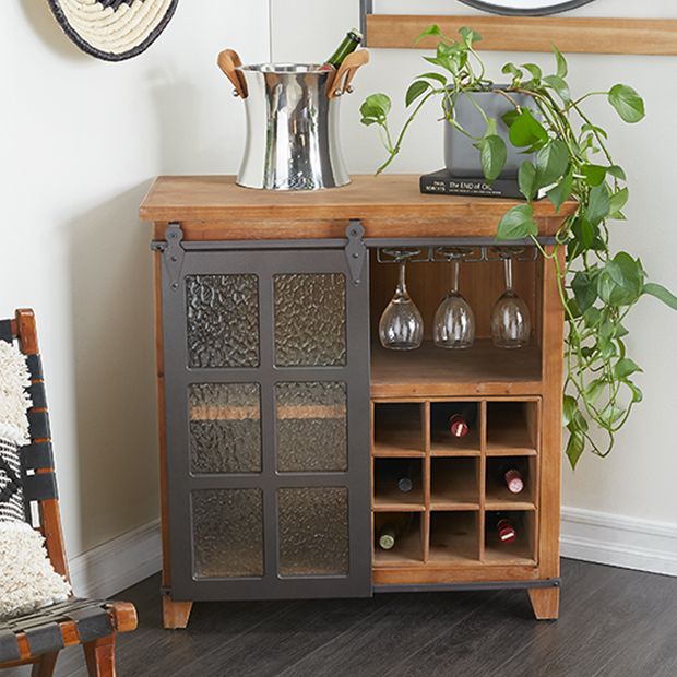 Sliding Door Rustic Industrial Wine Cabinet | Antique Farmhouse