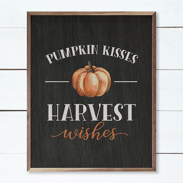 Pumpkin Kisses Harvest Wishes Black Wall Art | Antique Farmhouse