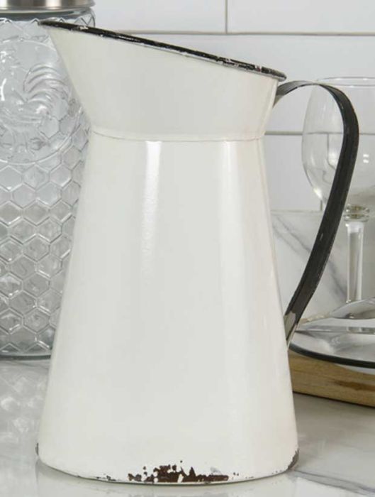 Country Cottage Metal Pitcher Vase | Antique Farmhouse