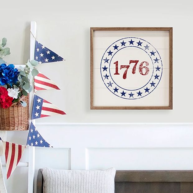 1776 Circle Stars White Framed Wall Art | Antique Farmhouse