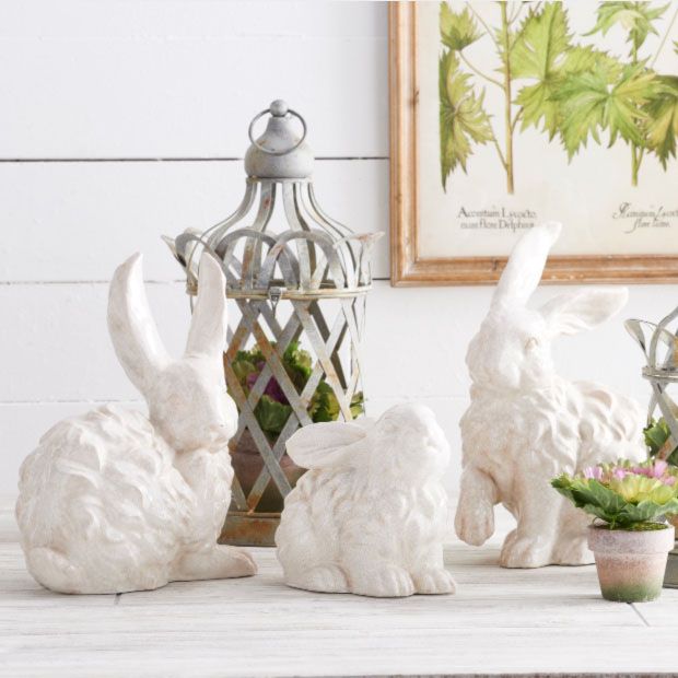 Glazed Terracotta Bunny Figurines Set of 3 | Antique Farmhouse