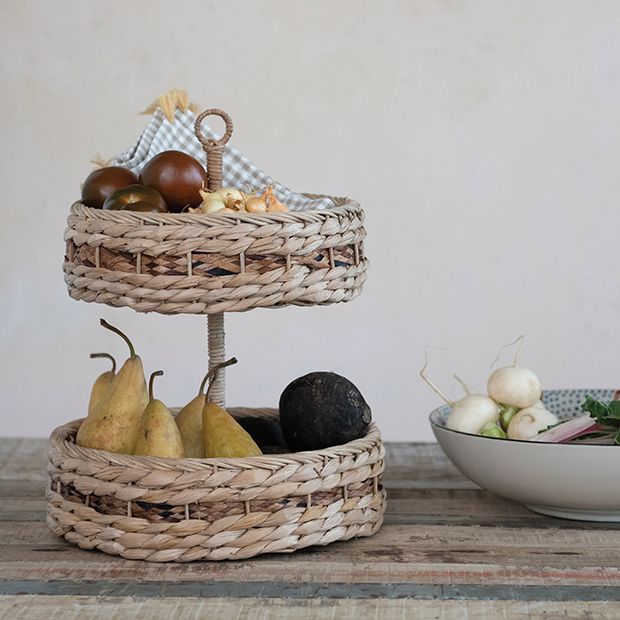 2 Tier Round Basket Tray | Antique Farmhouse