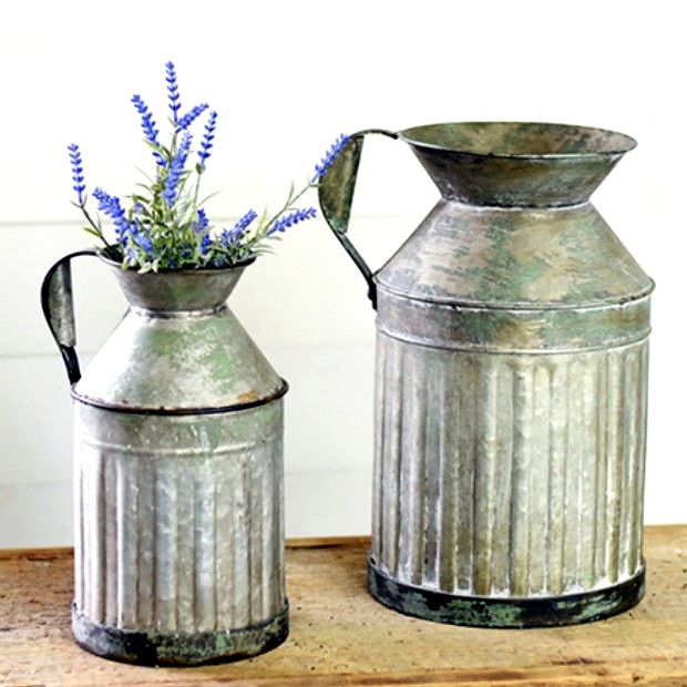 Heavy Tin Milk Can Set of 2 | Antique Farmhouse