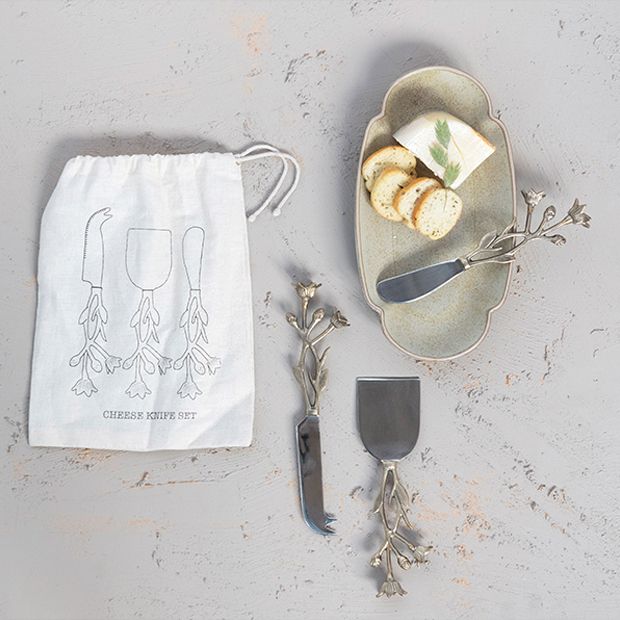 3 Piece Floral Handled Cheese Server Set | Antique Farmhouse
