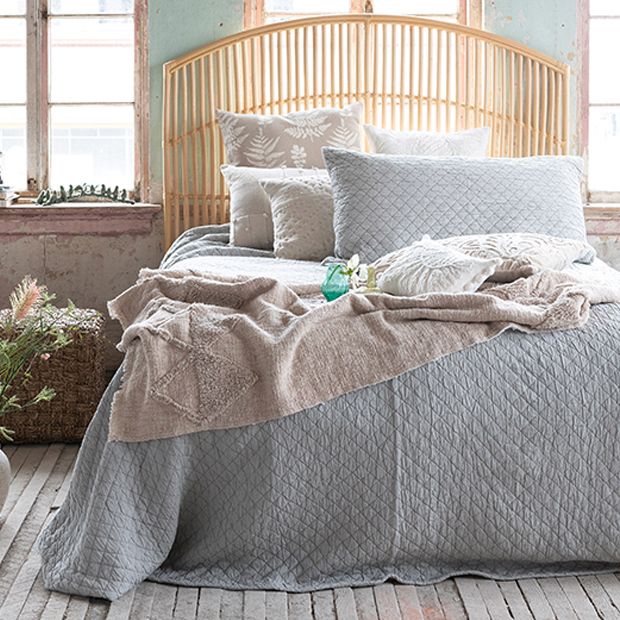 3 Piece Gracious Grey Quilted Bed Cover Set | Antique Farmhouse