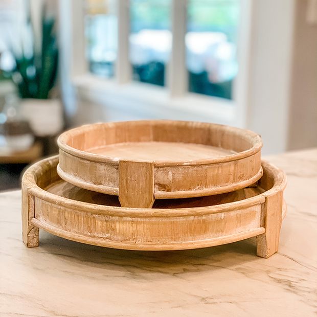 Footed Round Tray Display Risers Set of 2 | Antique Farmhouse