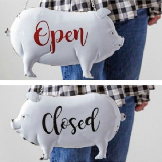 Embossed Tin Pig Open Closed Sign | Antique Farmhouse
