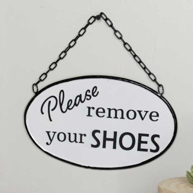 Remove Shoes Sign on Chain | Antique Farmhouse