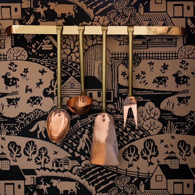 4 Piece Copper Utensil Set With Hanging Rod | Antique Farmhouse