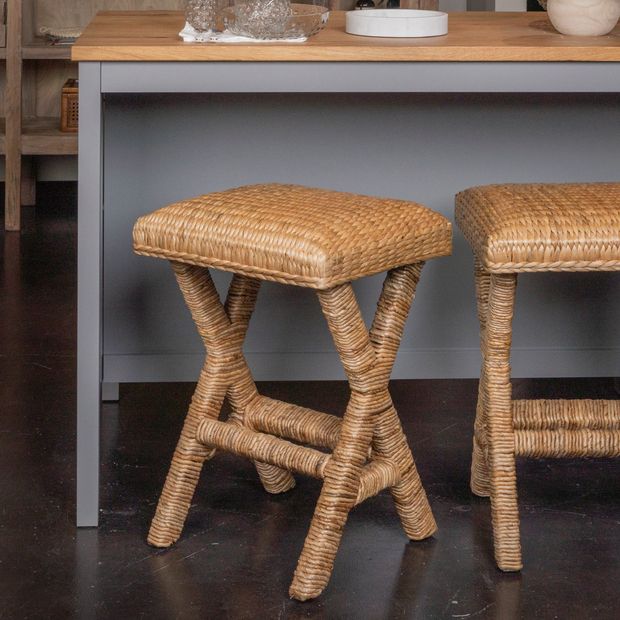Natural Woven Water Hyacinth Stool 25 Inch | Antique Farmhouse