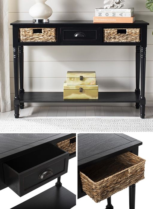 Console Table With Wicker Baskets | Antique Farmhouse