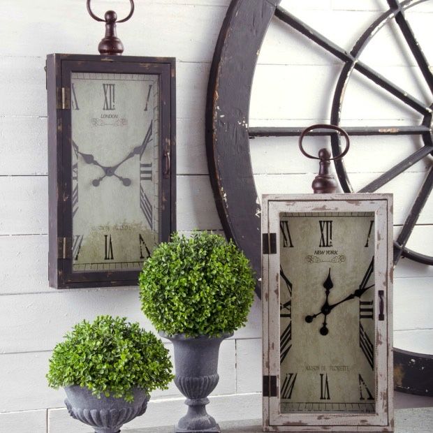 Rectangle Shaped Vertical Wall Clocks Set of 2 | Antique Farmhouse