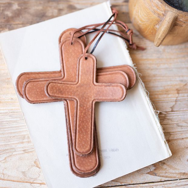 Leather Cross Decor Set of 3 | Antique Farmhouse