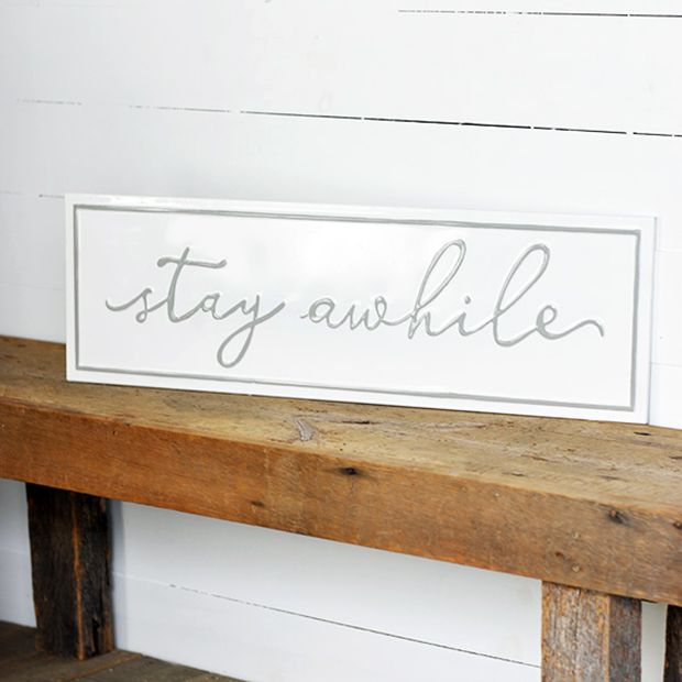 Stay Awhile Tin Farmhouse Sign | Antique Farmhouse