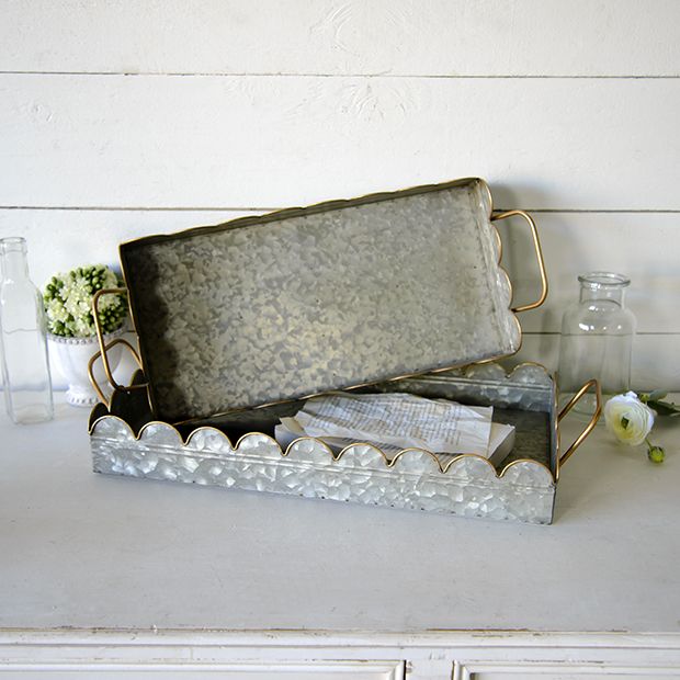 Scalloped Edge Serving Trays Set of 2 | Antique Farmhouse