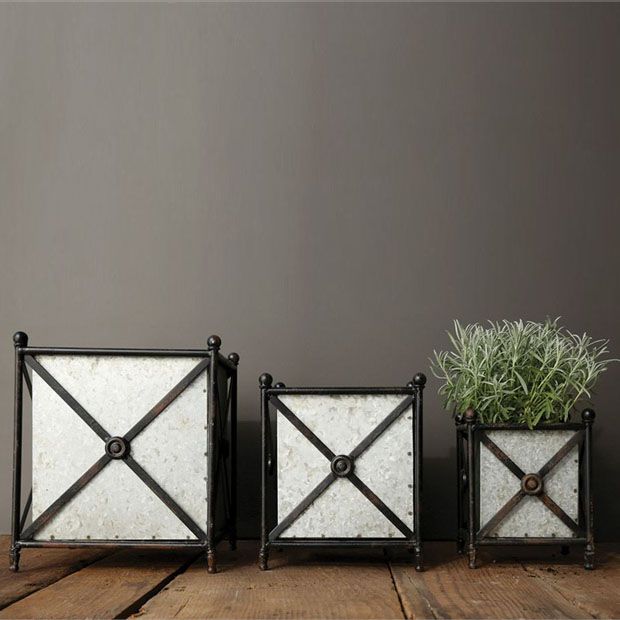Square Metal Box Planters Set of 3 | Antique Farmhouse