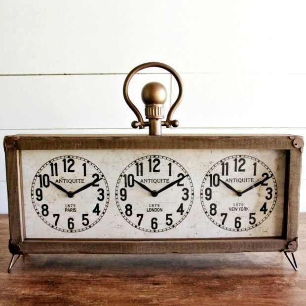 Multi World Time Zone Desk Clock | Antique Farmhouse