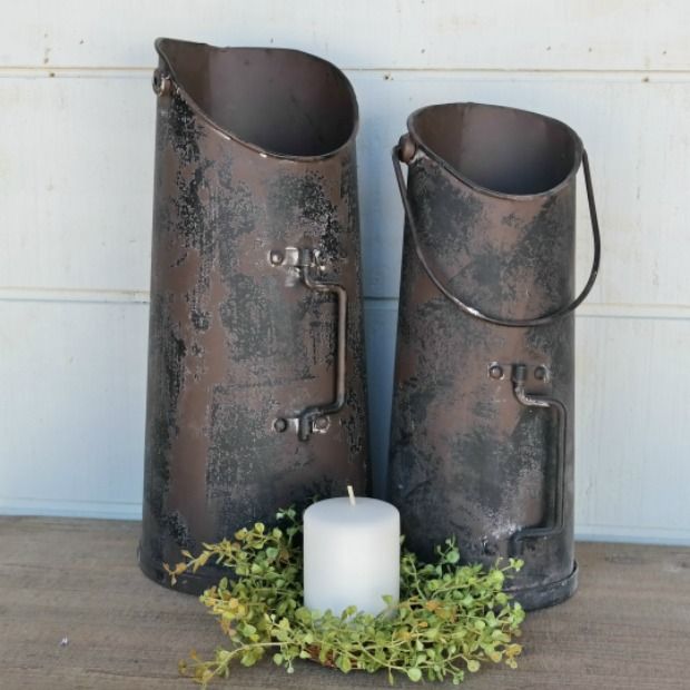 Rustic Metal Flower Cans Set of 2 | Antique Farmhouse