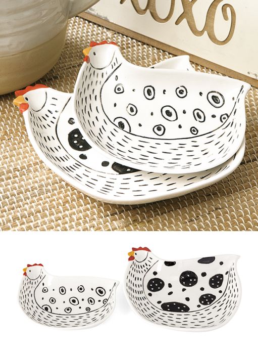 Porcelain Chicken Shaped Plates Set of 2 | Antique Farmhouse