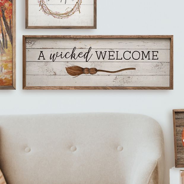 A Wicked Welcome Broom Whitewash Framed Wall Art | Antique Farmhouse