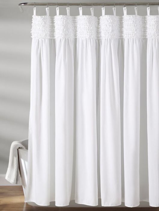 Simple Shower Curtain With Ruffles | Antique Farmhouse