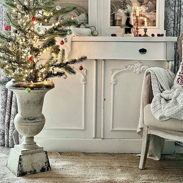 Aged Metal Square Base Urn | Antique Farmhouse