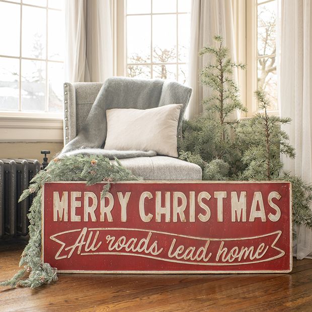 All Roads Lead Home Merry Christmas Sign | Antique Farmhouse