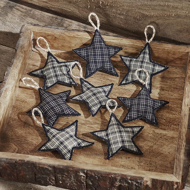 Americana Plaid Star Ornament Set of 8 | Antique Farmhouse