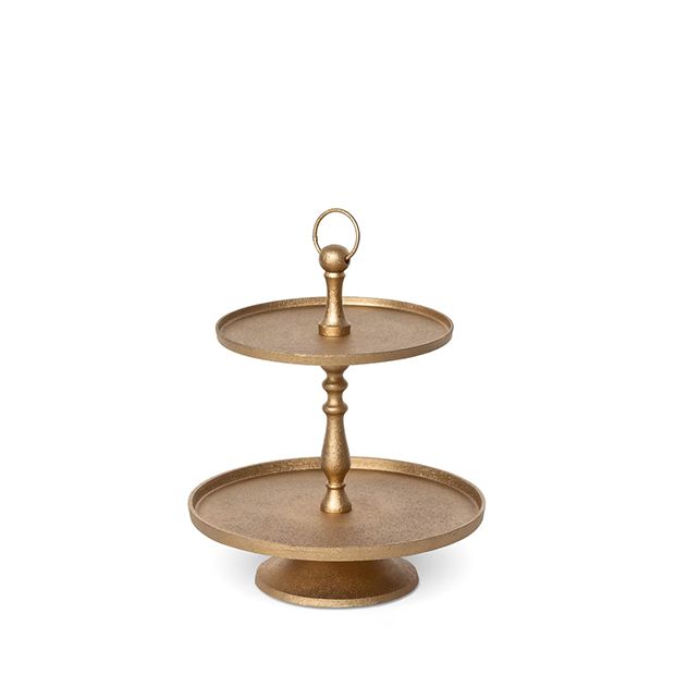 Antique Gold Finish 2 Tiered Display Stand | Antique Farmhouse