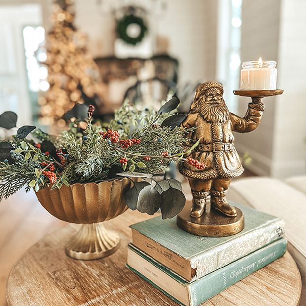 Antique Gold Santa Claus Candle Holder | Antique Farmhouse