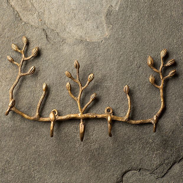 Antiqued Brass Woodland Key Hook Rack | Antique Farmhouse