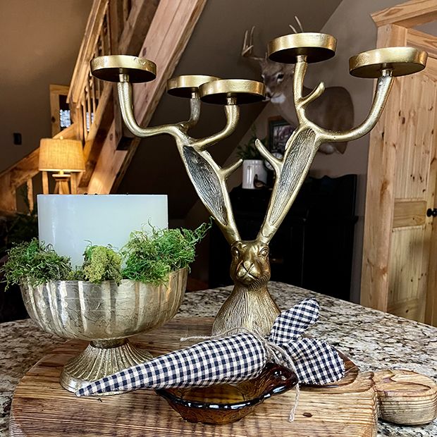 Antiqued Gold Hare Candle Holder | Antique Farmhouse