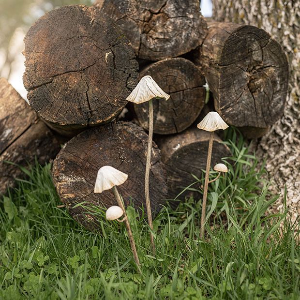 Antiqued Metal Mushroom Stem Plant Stake Set of 3 | Antique Farmhouse