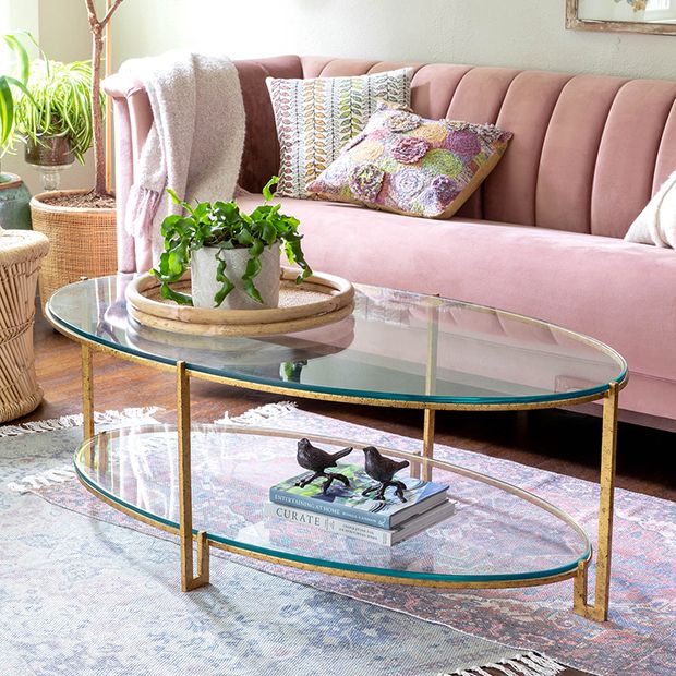 Antiqued Oval Glass Coffee Table | Antique Farmhouse