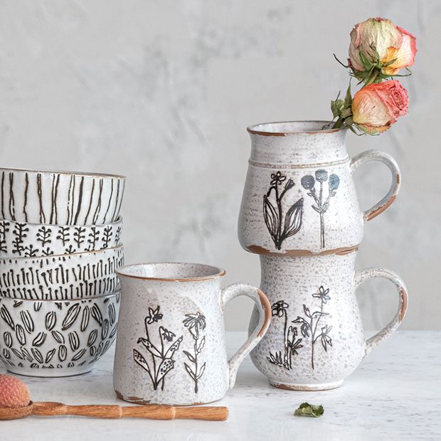 Assorted Floral Stoneware Mug Set of 4 | Antique Farmhouse