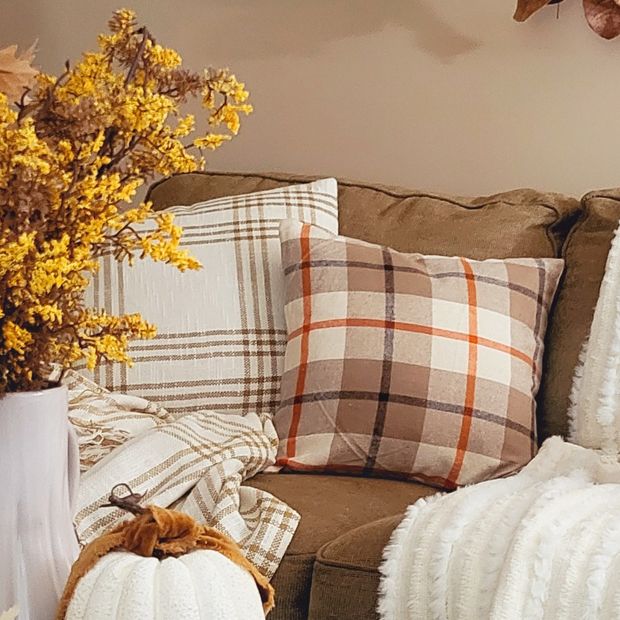 Autumn Plaid Square Throw Pillow | Antique Farmhouse