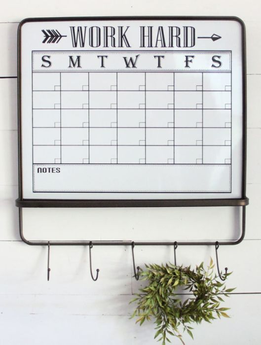 Work Hard Calendar With Hooks | Antique Farmhouse