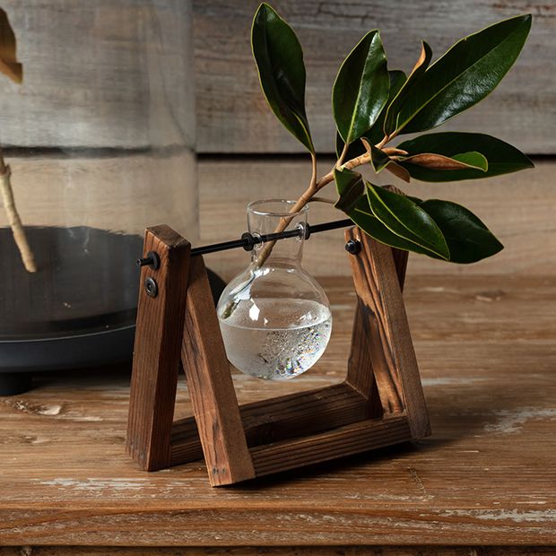 Beaker Rooting Vase On Wood Stand | Antique Farmhouse