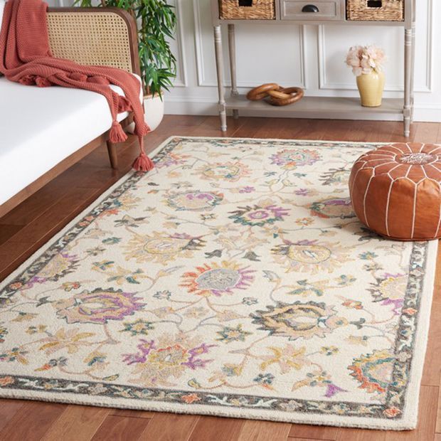 Beautiful Blossoms Beige/Lavender Area Rug | Antique Farmhouse