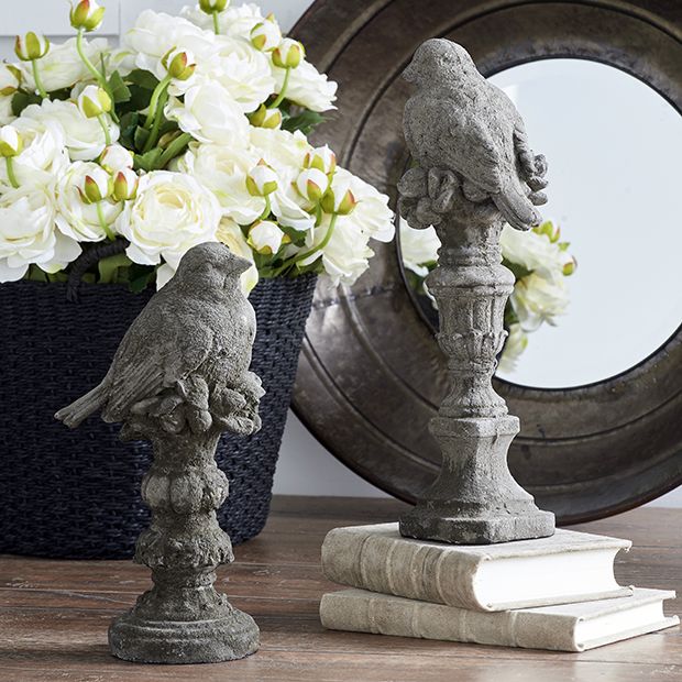 Bird On Pedestal Tabletop Decor Set of 2 | Antique Farmhouse