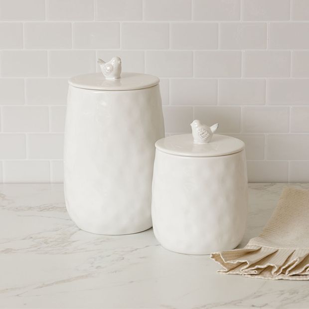 Bird Topped Ceramic Canister Set of 2 | Antique Farmhouse