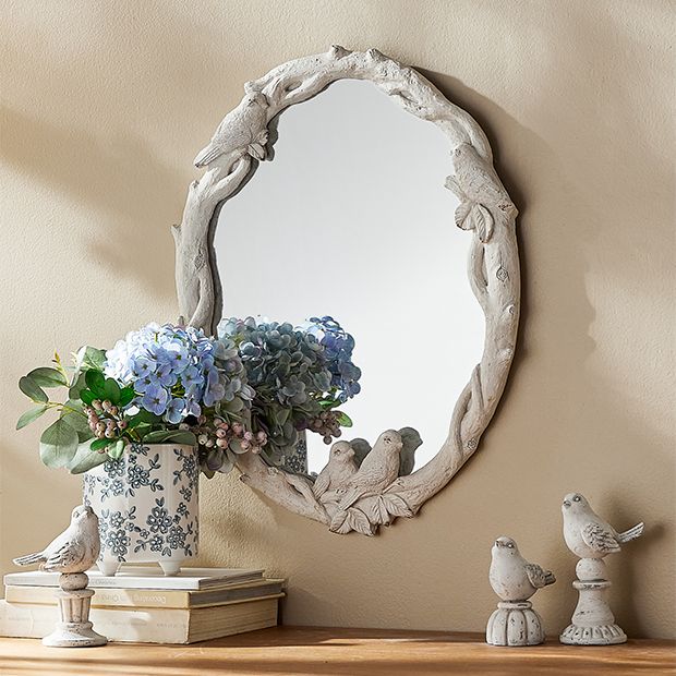 Birds And Branch Detailed Wall Mirror | Antique Farmhouse