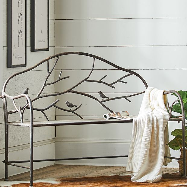 Birds on Branches Rustic Garden Bench | Antique Farmhouse