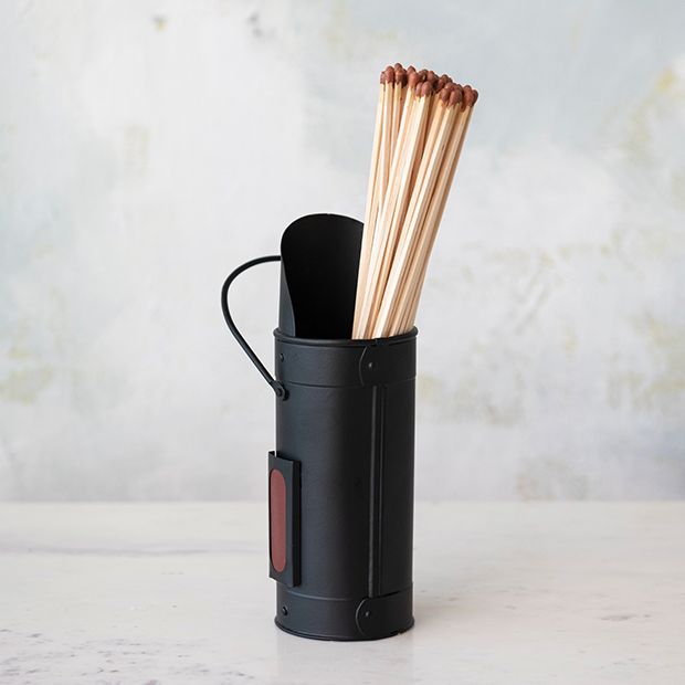 Black Metal Matchstick Holder With Matches | Antique Farmhouse