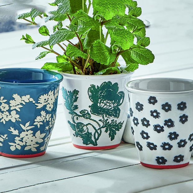 Blue Floral Stoneware Herb Pot Collection Set of 3 | Antique Farmhouse