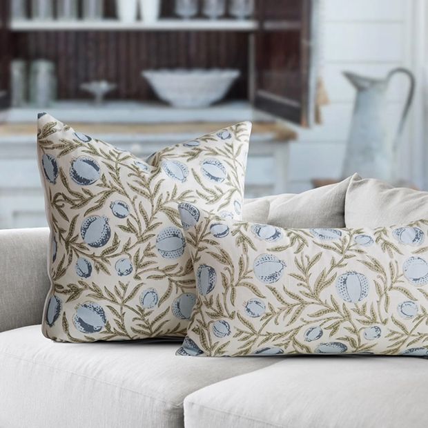 Blue Pomegranate Block Print Pillow Cover Collection | Antique Farmhouse