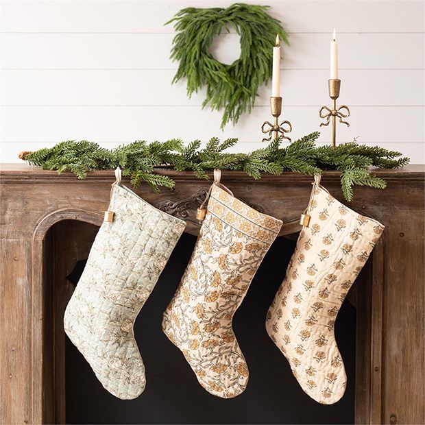 Botanical Block Print Stocking Set of 3 | Antique Farmhouse