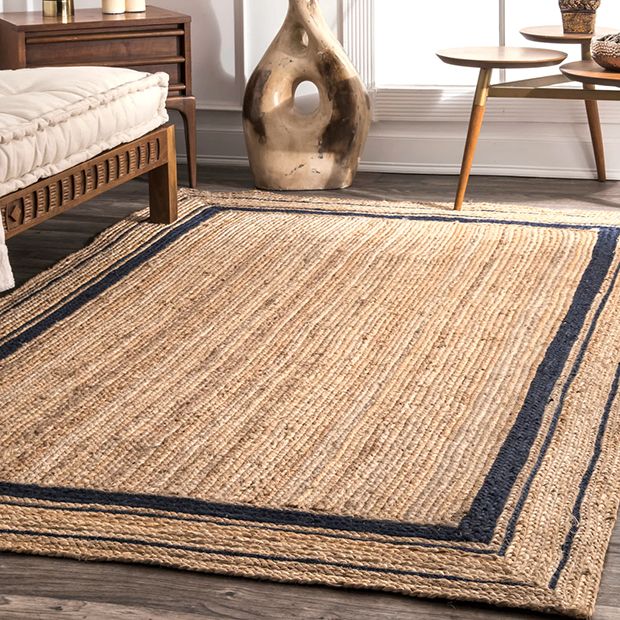 Braided Navy Border Jute Area Rug | Antique Farmhouse