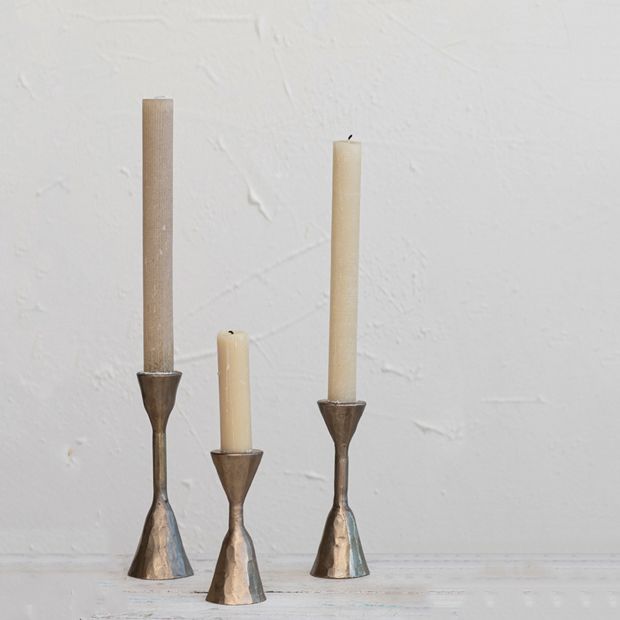 Brass Finish Forged Iron Taper Holders Set of 3 | Antique Farmhouse
