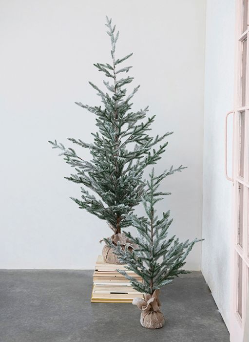 Burlap Wrapped Snowy Pine Tree | Antique Farmhouse